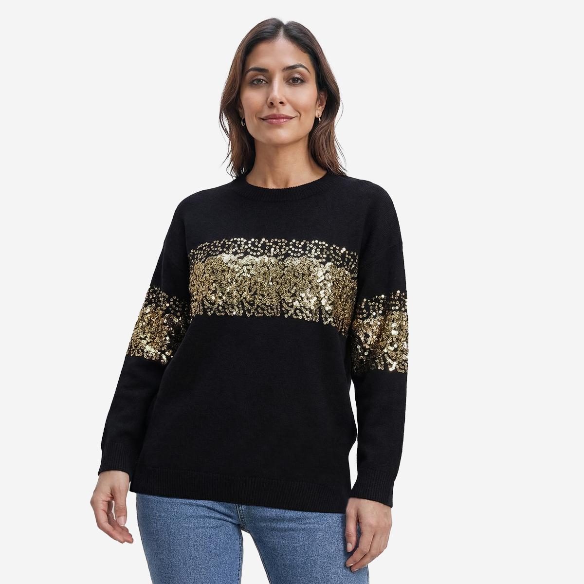 Click here for Womens Nicole Miller Long Sleeve Sequin Sweater prices